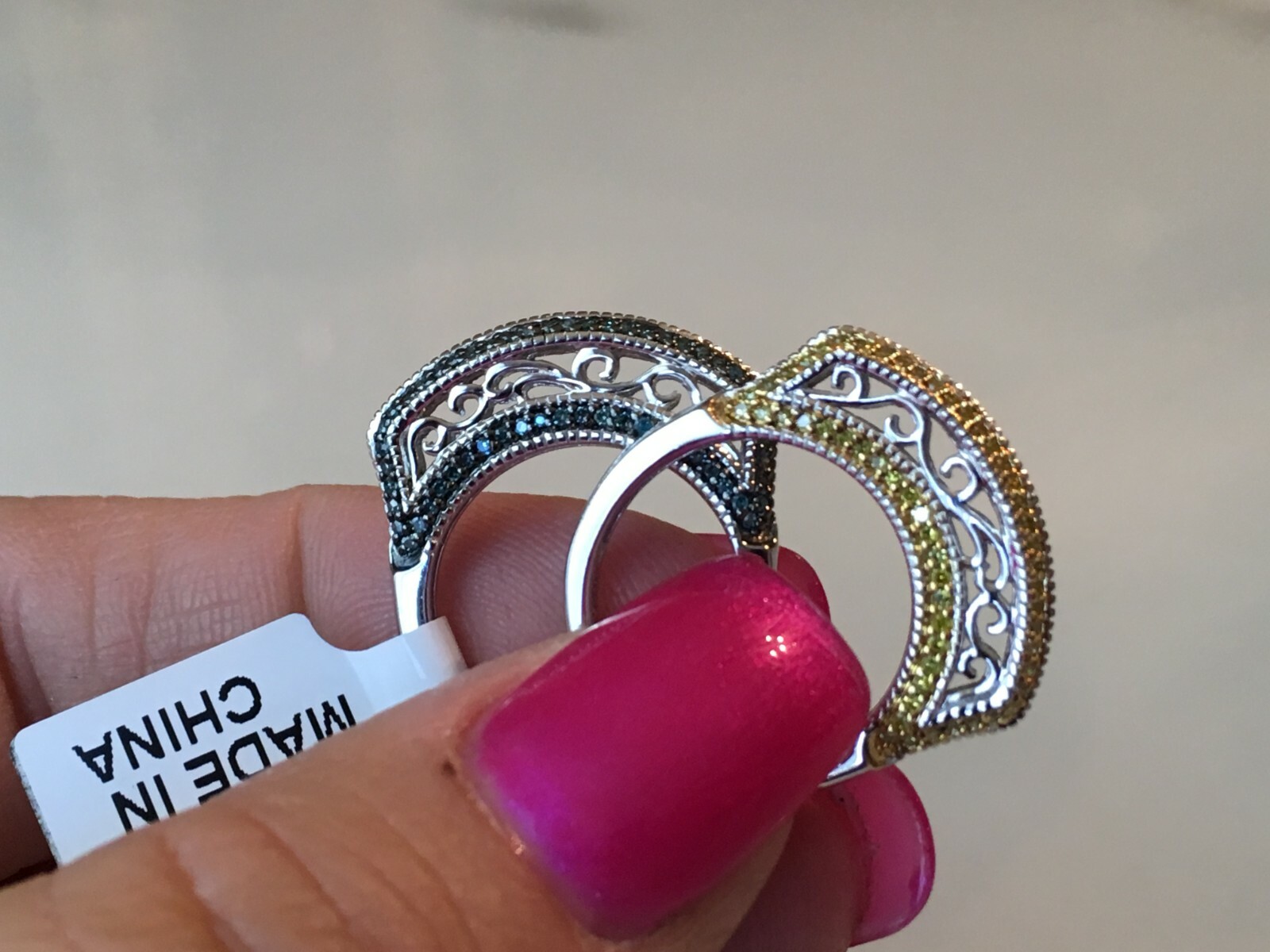 SHOPHQ Sterling Silver 0.33ctw Each Blue & Yellow Diamond Stacker Band ...