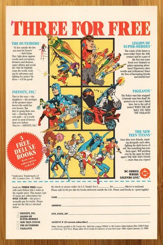 1985 DC Comics Subscription Print Ad/Poster Outsiders Teen Titans ...