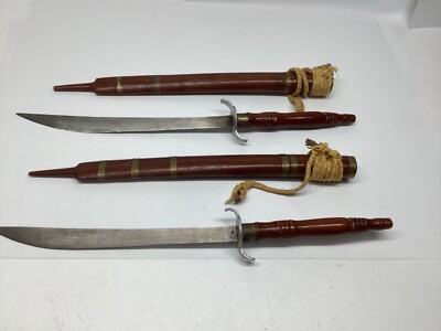Vintage Thai Dha Vietnamese Swords Wooden Scabbard Carved Handle ...