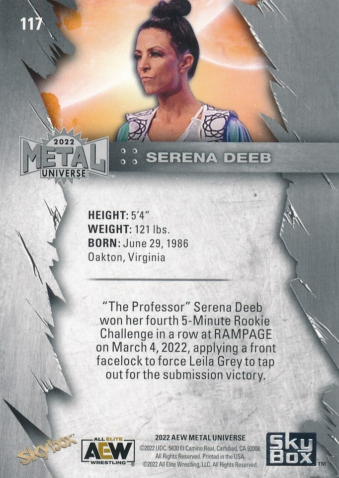 #117 SERENA DEEB 2022 SkyBox AEW Metal Universe BLUE HIGH NUMBER | eBay
