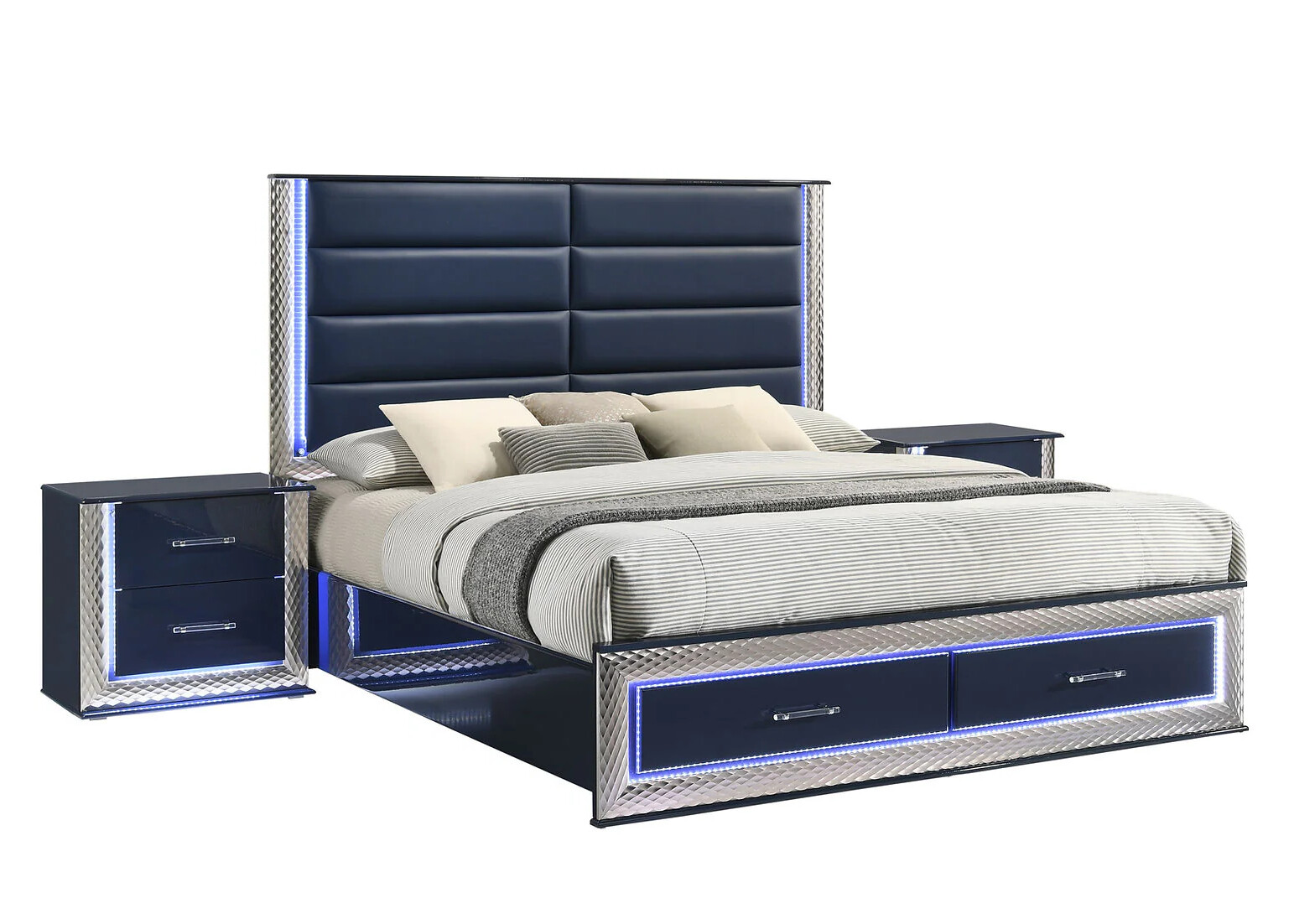 LUXURY Modern LED 5PC Gloss Blue Queen King Contemporary Bedroom Set B ...