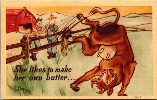 Vintage Comic Postcard Farmer Cow Handstand Gymnastics Butter Red Barn ...