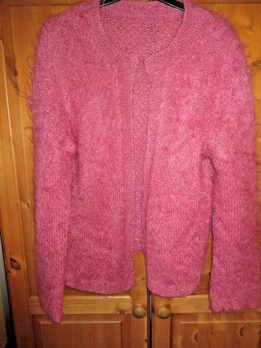1980'S RETRO HAND KNITTED RASPBERRY RED MOHAIR BLEND CARDIGAN 16 / 18 ...