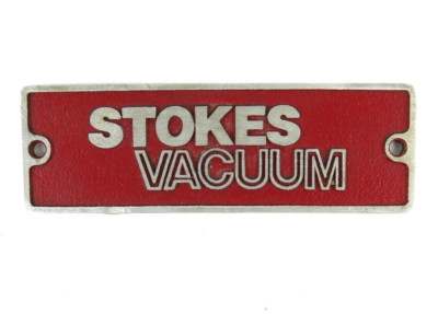 Vintage Stokes Vacuum Pump Aluminum Name Tag Badge Emblem Logo 5-3/8" x ...