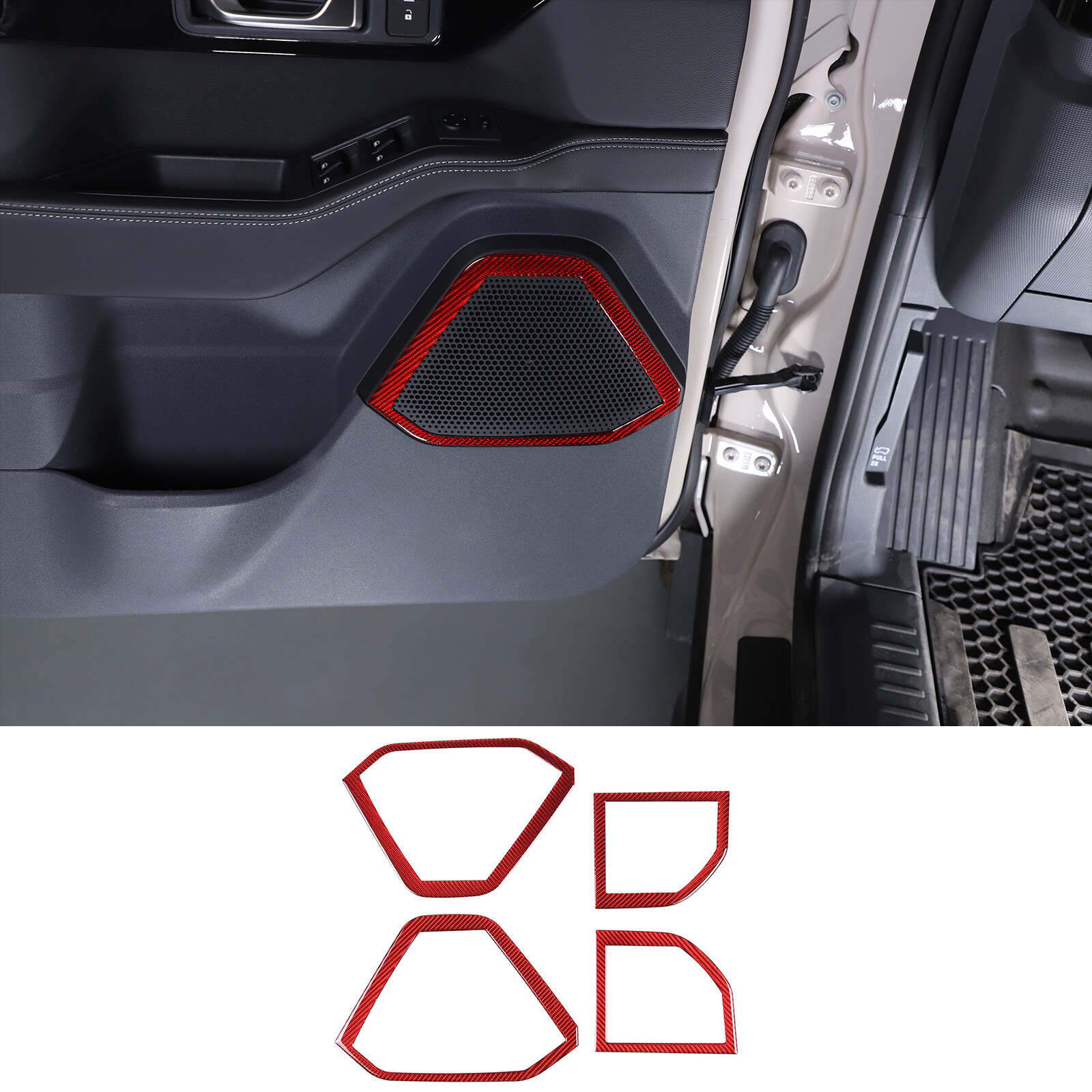 Red Carbon Fiber Door speaker decorative frame Fit For Ineos Grenadier ...