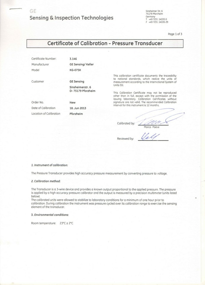 GE Keller KG-075K Pressure Sensor Transducer Autoclaves range: 0-5 Bar ...