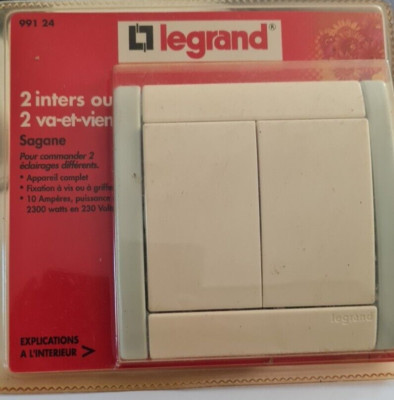 Legrand 99124 Interrupteur va et vient double Sagane bleu 84020 85605 ...