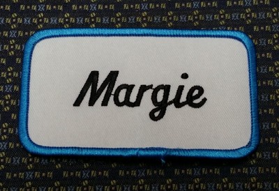 MARGIE NAME TAG BLUE AND WHITE Iron or Sew-On Patch | eBay