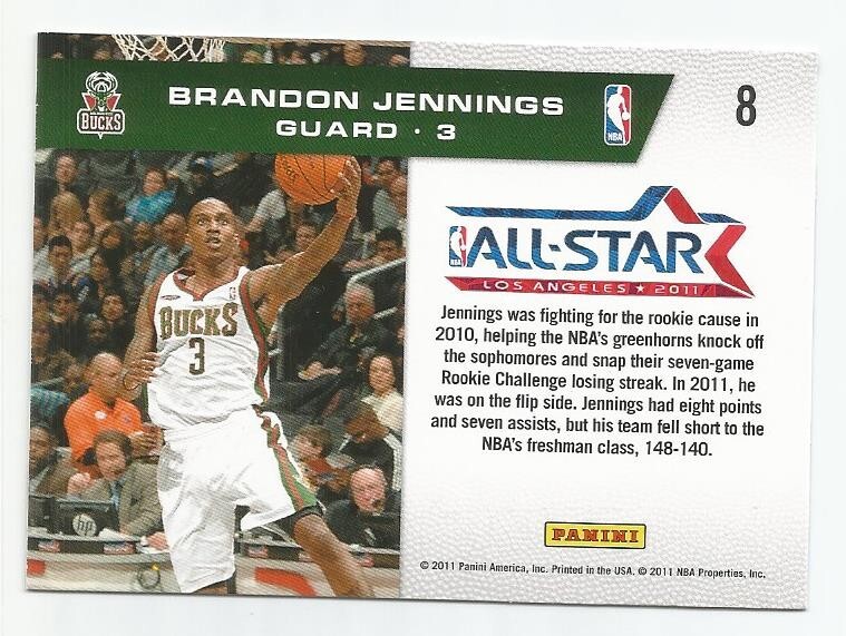 2010-11 Panini Season Update Rookie Challenge Brandon Jennings ...