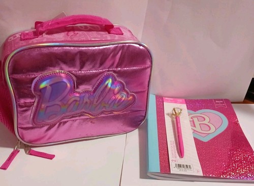 Barbie Pink Lunch Bag + Yoobi Glitter Notebook & Diamond Pen Set NEW ...