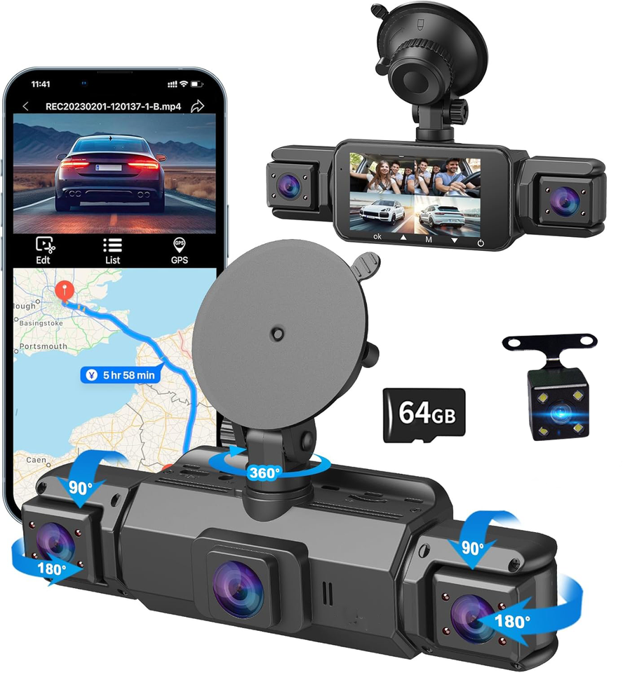 360 Degree View 4 Channel Dash Cam Front and Rear Inside Left Right ...