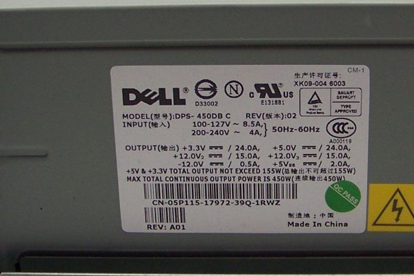PWR SUPPLY, 450W, DELL DPS-450DB C REV.02, CN-05P115 REV.A01 | eBay