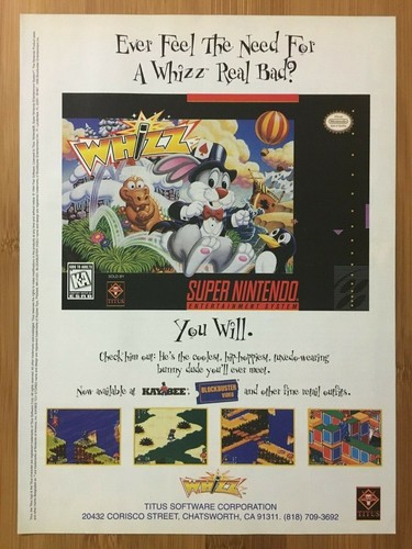 Whizz Super Nintendo SNES 1994 Vintage Poster Ad Art Print Official ...