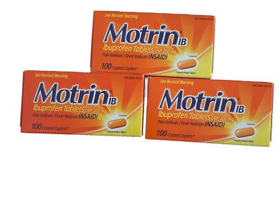 3x MOTRIN IB IBUPROFEN TABS 200MG PAIN RELIEVER/FEVER REDUCER 100 ...
