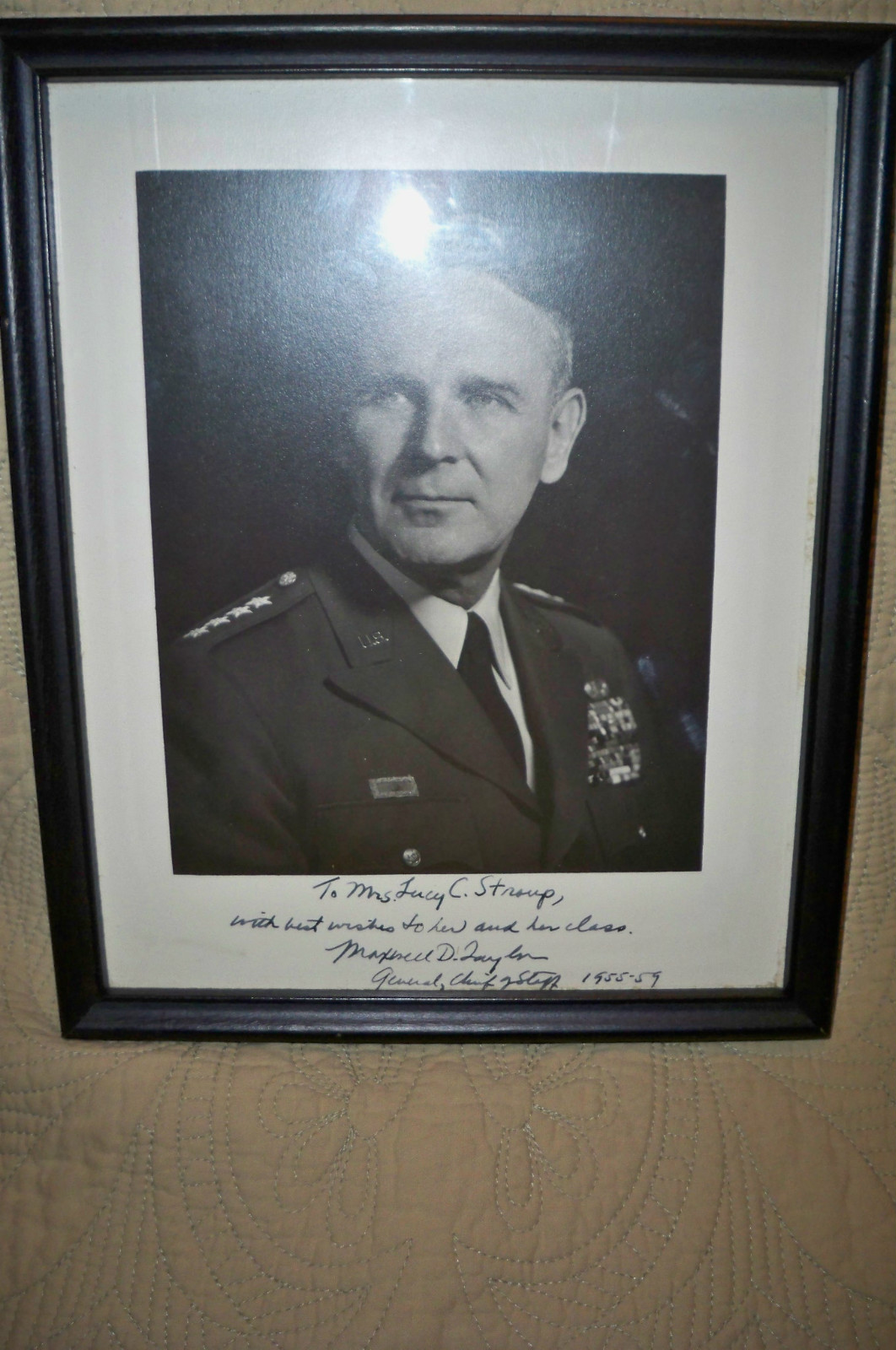 General Maxwell D. Taylor Inscribed Autograph Photo Framed Blk/Wht. 8 x ...