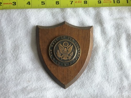 LOW PRICE Vintage United States USA Bronze Plaque Wooden Shield 4.5 ...