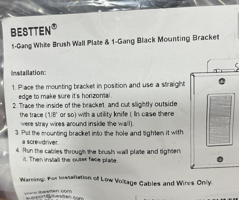 4 Pack BESTTEN 1-Gang Brush Wall Plate With Old Work Low Voltage ...