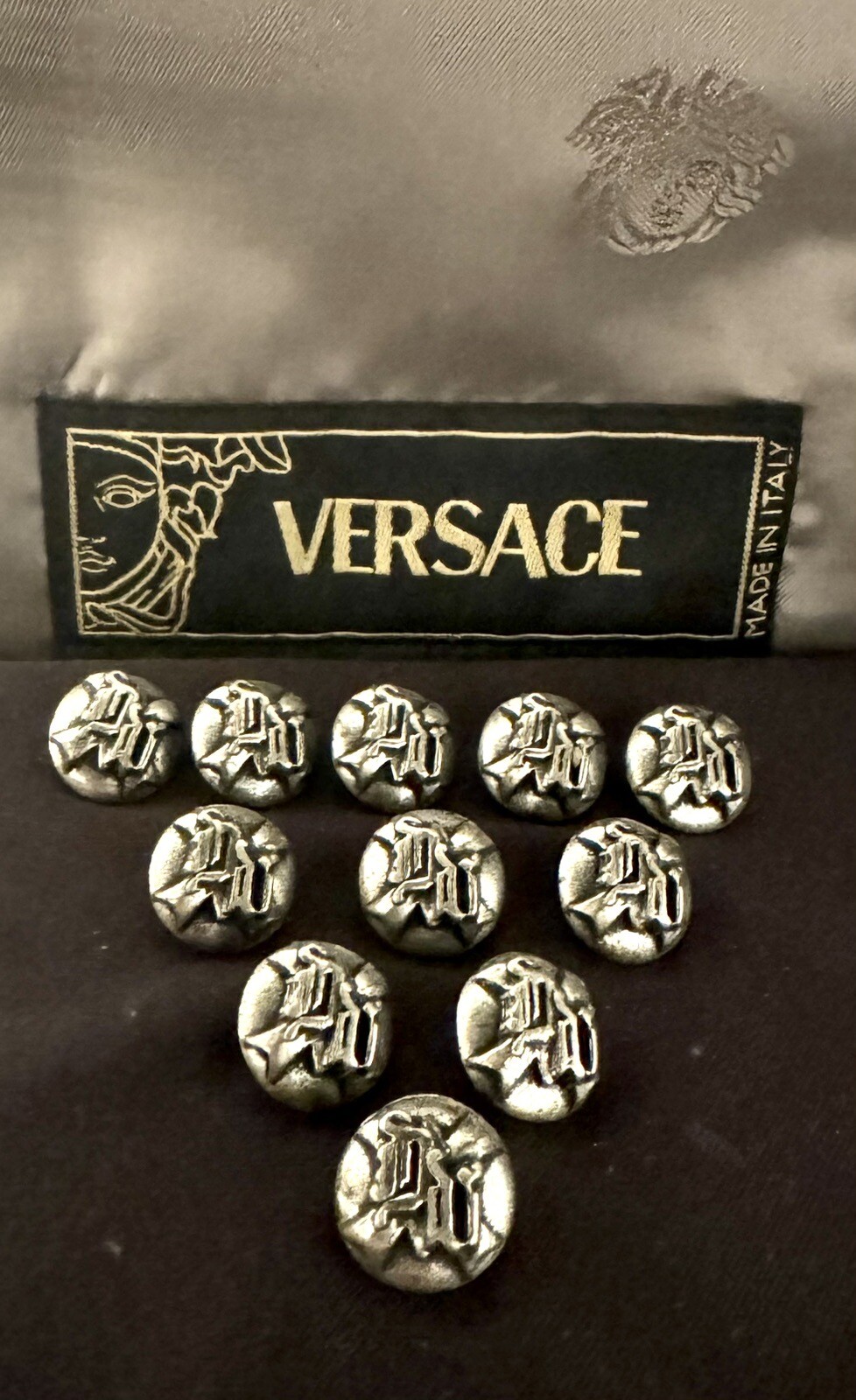 Set of 11 Versace ‘DV’ Buttons ETREMELY RARE Silver 13mm Vintage Early ...