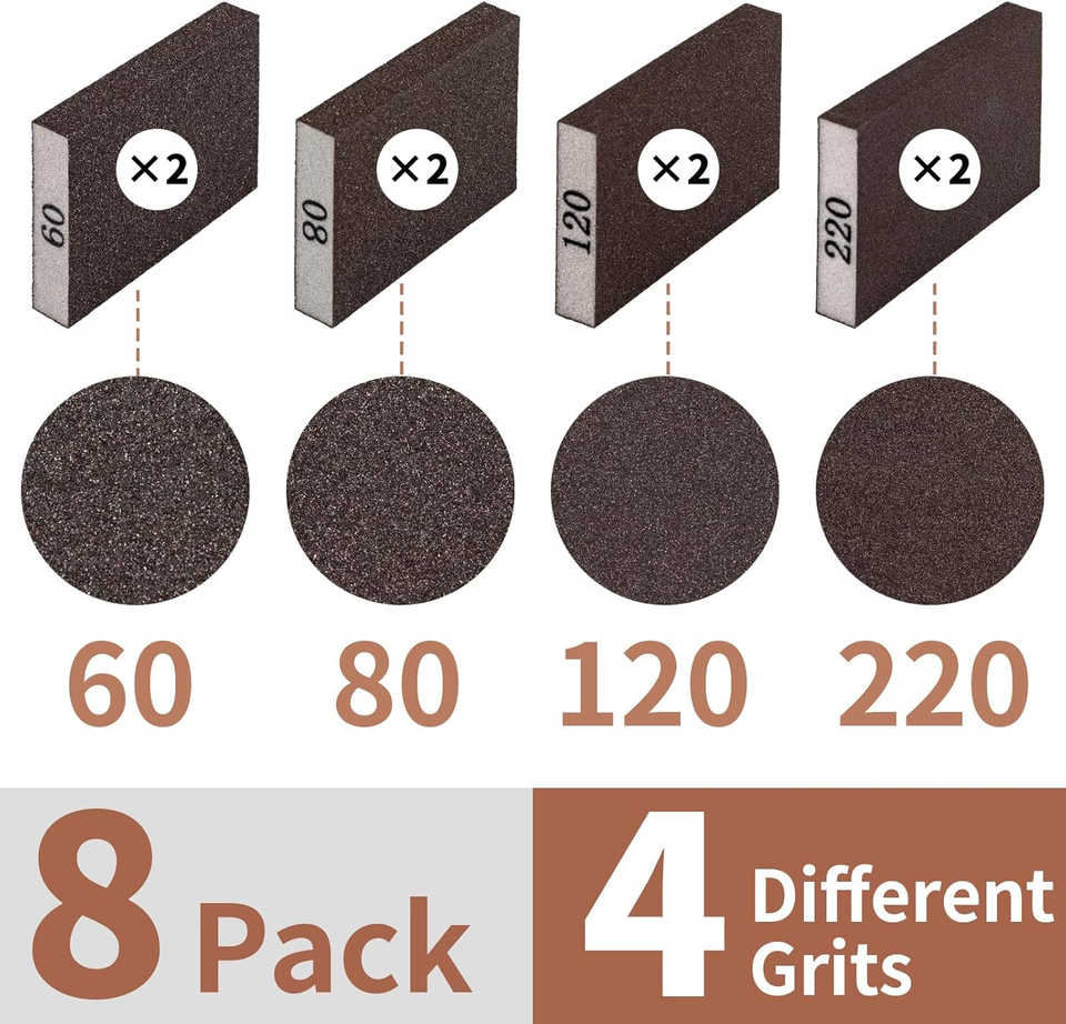 8 Pack Sanding Sponge, Sanding Blocks 60/80/120/220 Grit Assortment ...