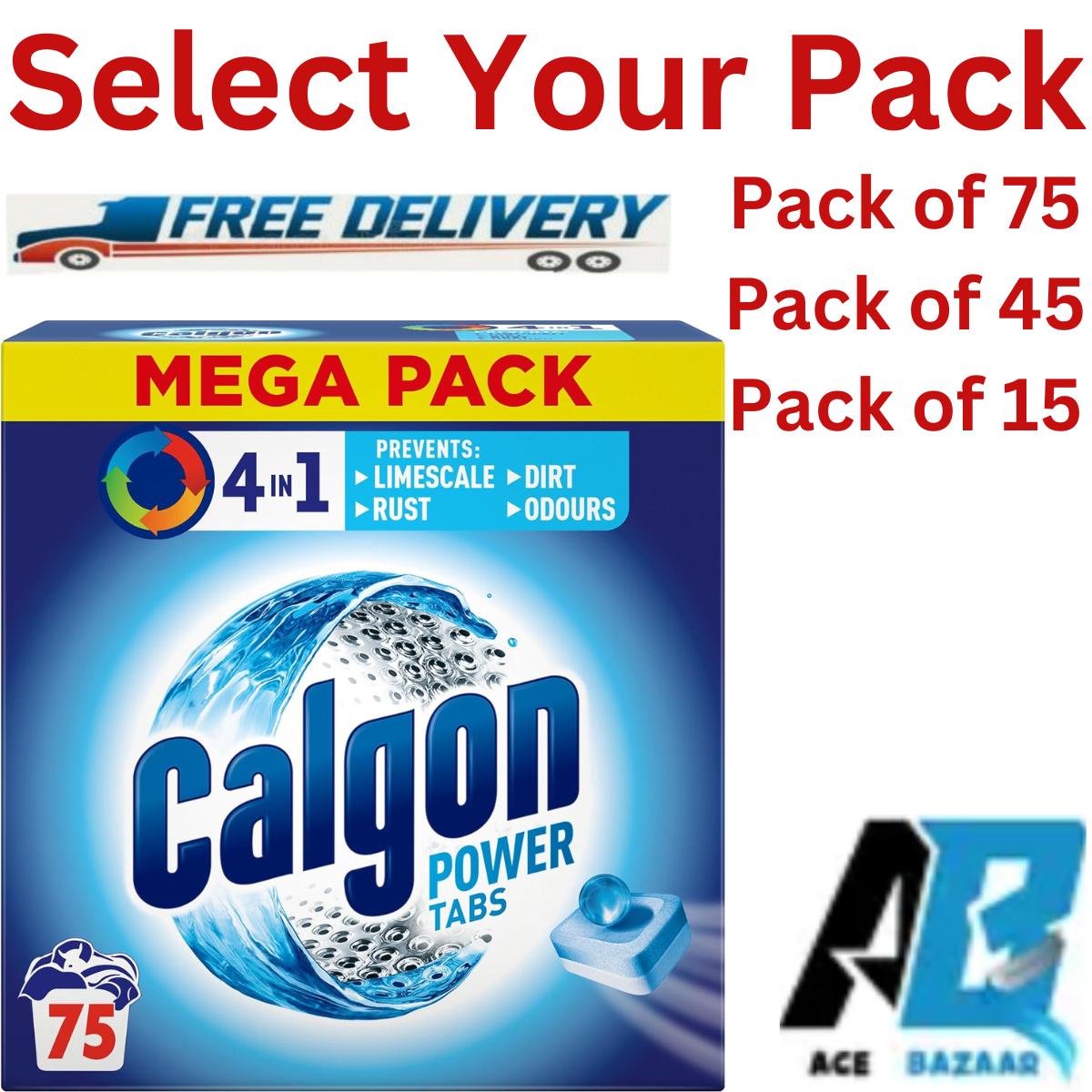 Calgon 4-in-1 Washing Machine Cleaner & Water Softener Tablets Removes ...