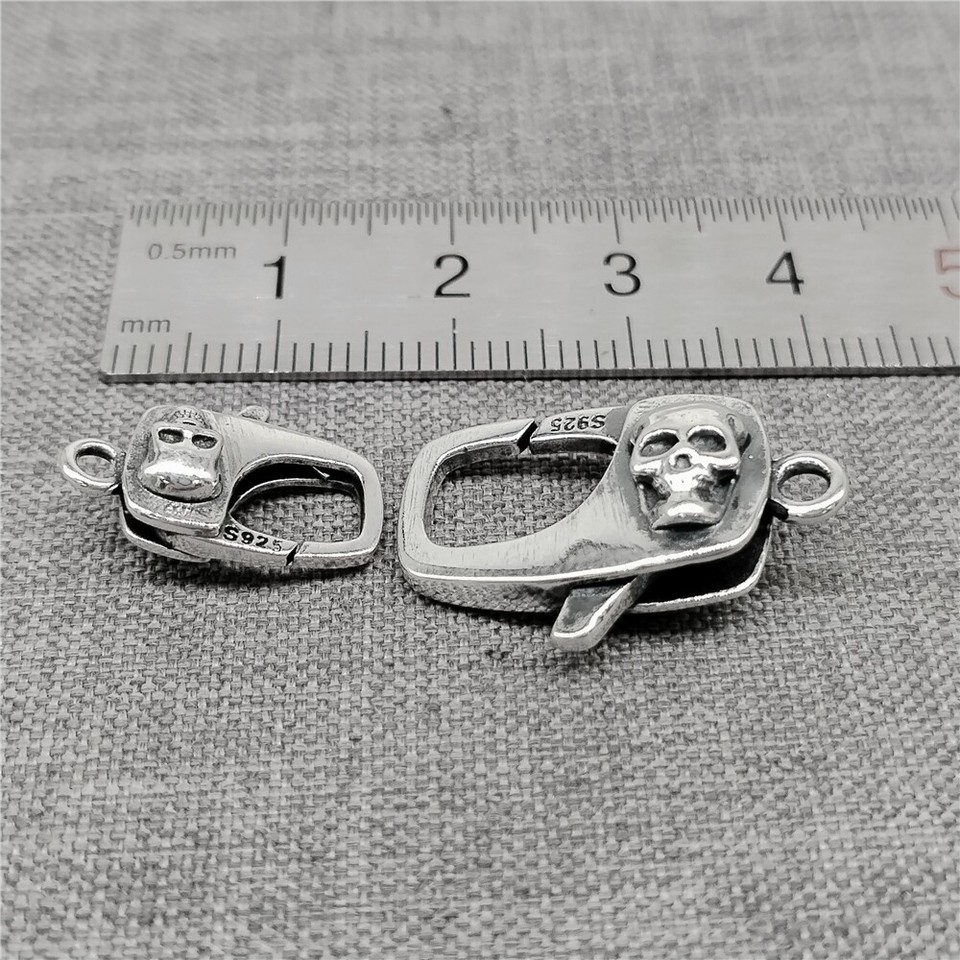 Sterling Silver Skull Lobster Clasp 2-Sided 925 Silver Skeleton Trigger ...