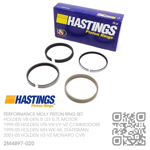 LS1+020" HASTINGS MOLY PISTON RINGS V8 GEN 3 5.7L [HOLDEN VT-VX-VY-VZ ...