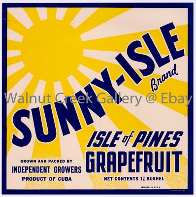 Cuba Fruit Crate Label Fine Art Print, sunshine , approx 10.8"x 10.9 ...