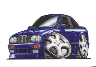 BMW E30 BLUE Koolart Cartoon Caricature Car Print - A3 Size - 580 | eBay UK