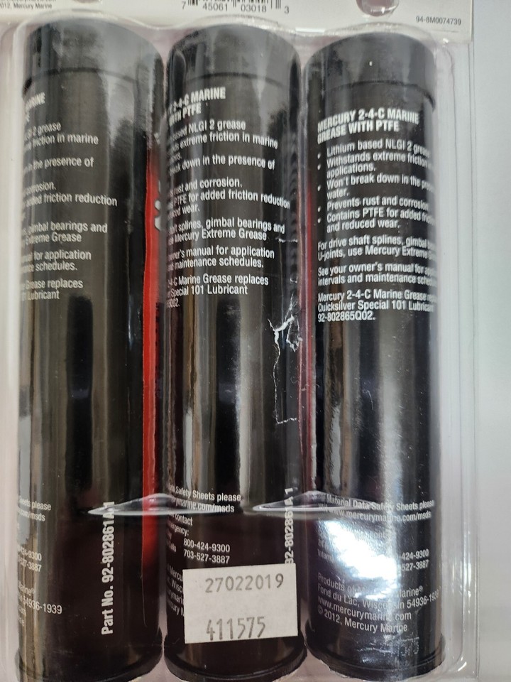 Mercury Marine Grease 2-4-C 24C with PTFE, 3-3 oz tubes, 2-Packs! | eBay