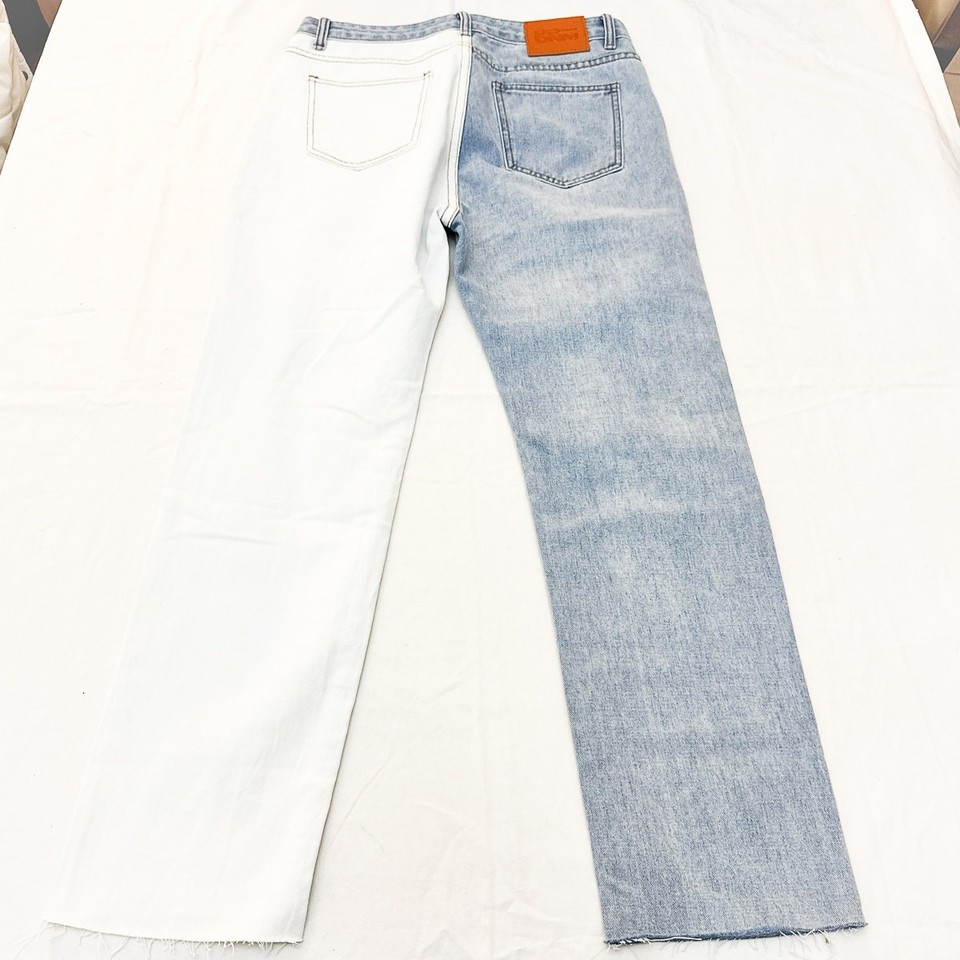 Princess Polly Dual Jean Ripped Denim Jeans Straight Leg Raw Hem Size 8 ...