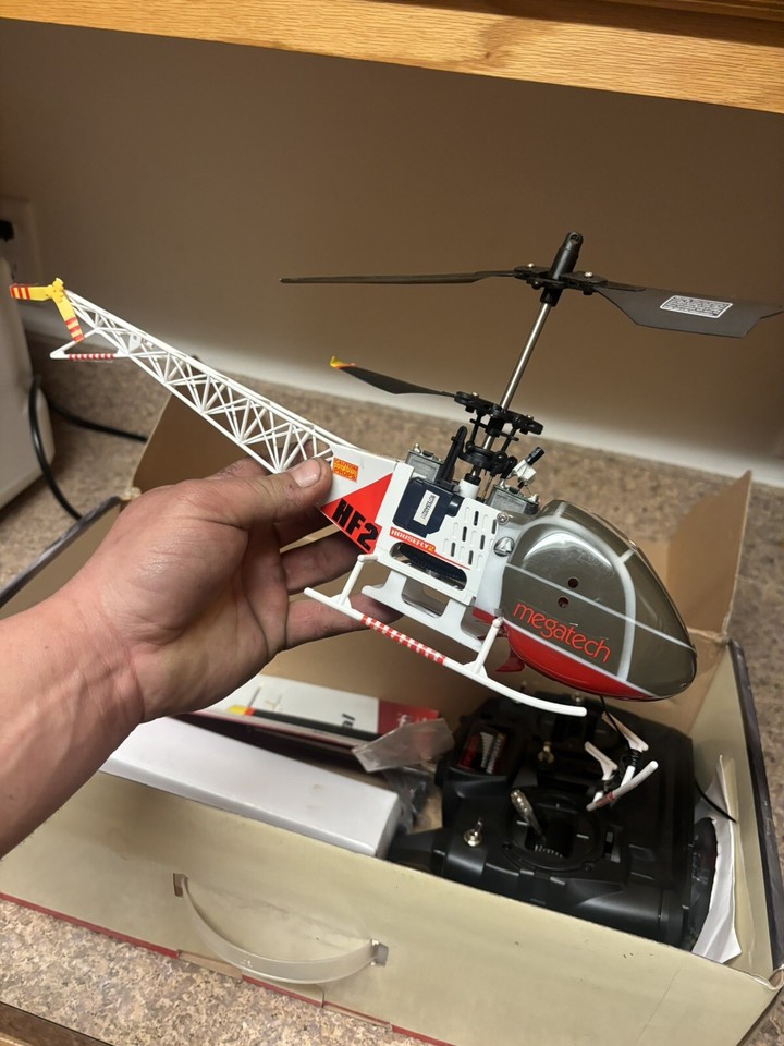 VINTAGE Rc Megatech Helicopter Original Box Tested Works Nitro Electric ...