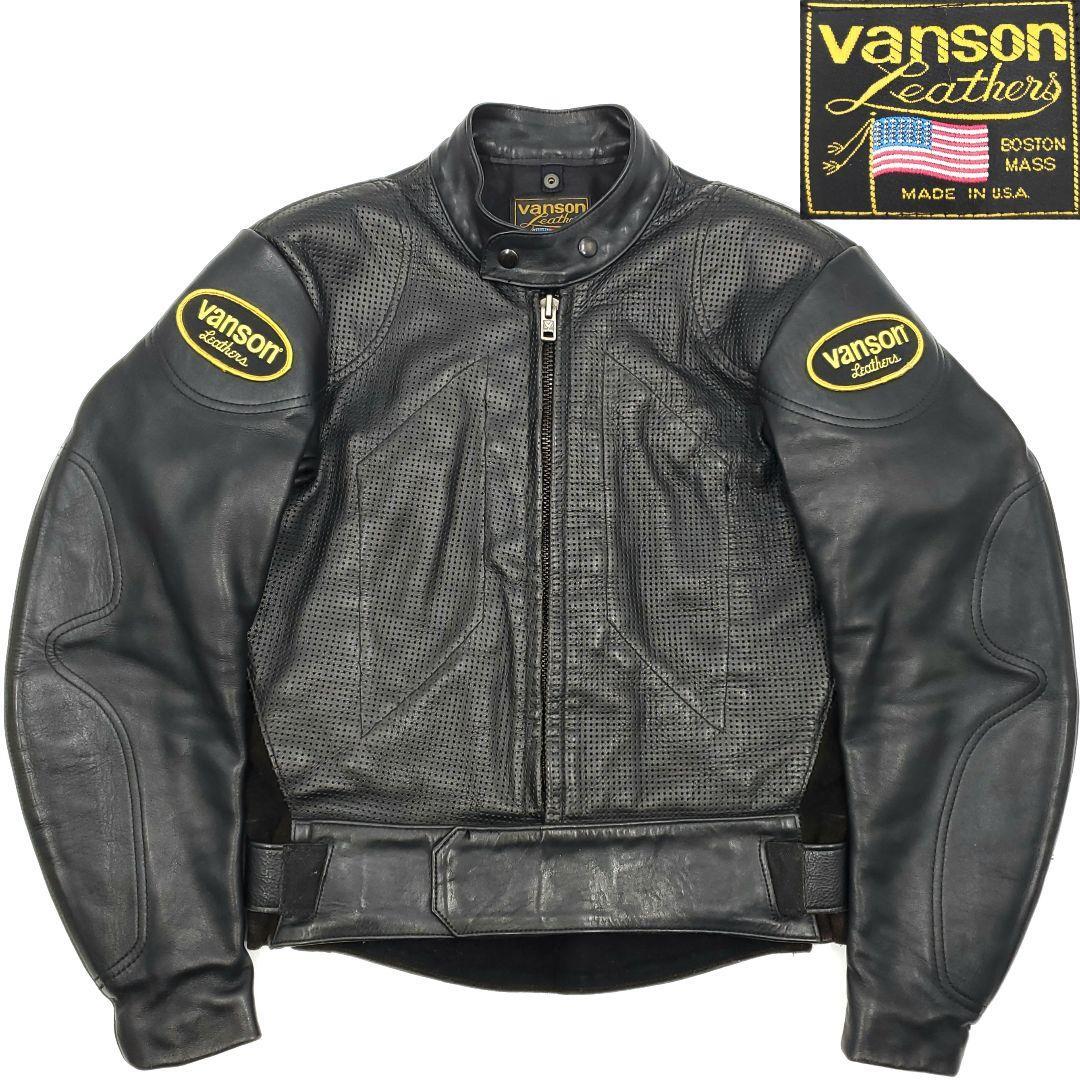 VANSON leather rider's jacket Rare model punched leat… - Gem