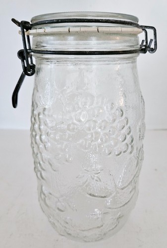 Wheaton Glass Canister Jar Embossed Fruit Design 1.5 L~ 8.5" x 4.25 ...