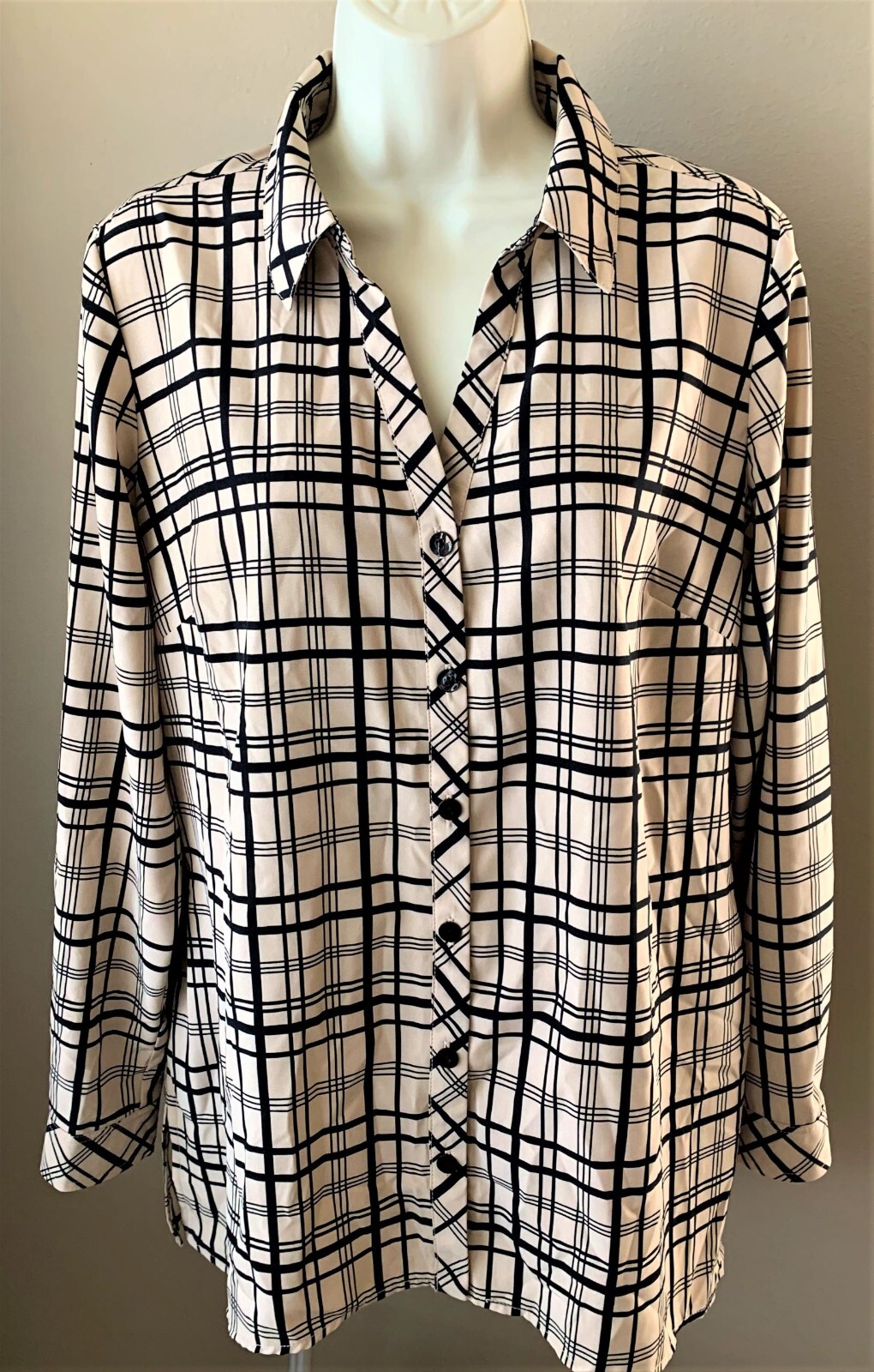 SUSAN GRAVER Weekend PLAID WOVEN TUNIC SHIRT S Button TOP Pockets SMALL ...