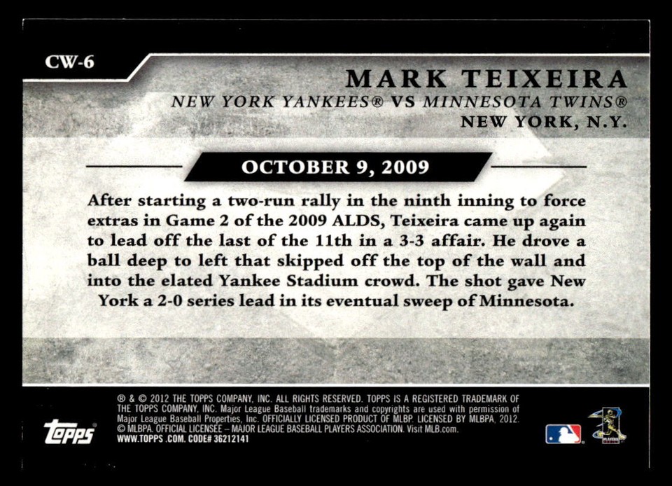 2012 Topps Mark Teixeira #CWR-MT New York Yankees Baseball Card | eBay