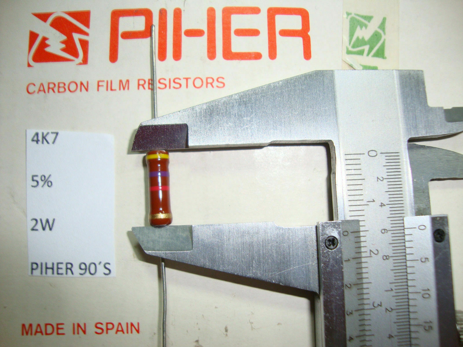 VINTAGE PIHER RESISTOR. 2W 4K7 4.7K 5% *1 PC* NEW ORIGINAL 1990´S+ ...