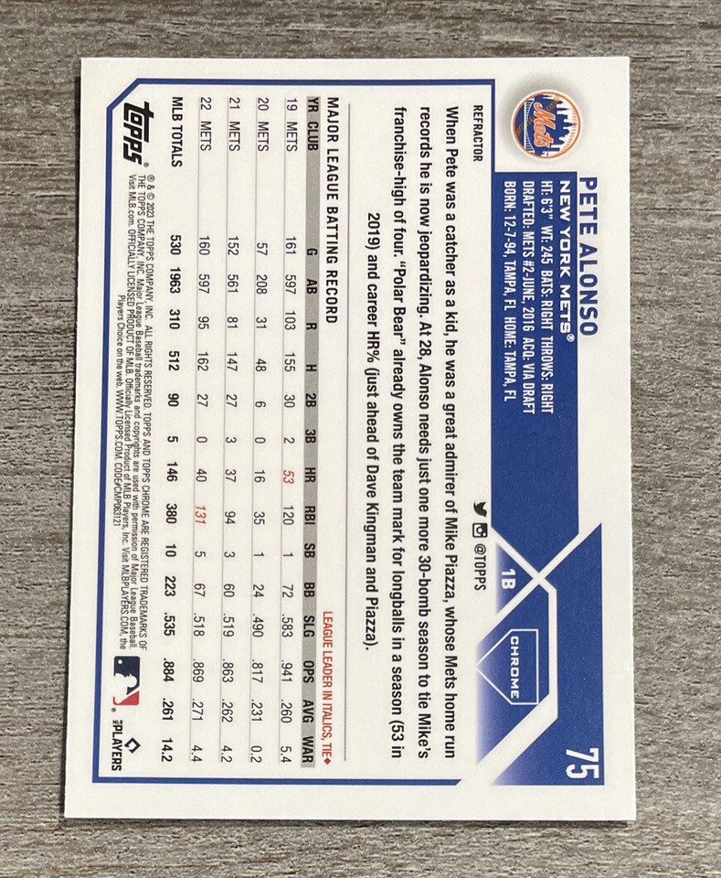 Pete Alonso 2023 Topps Chrome Refractor Mets #75 *4932* | eBay