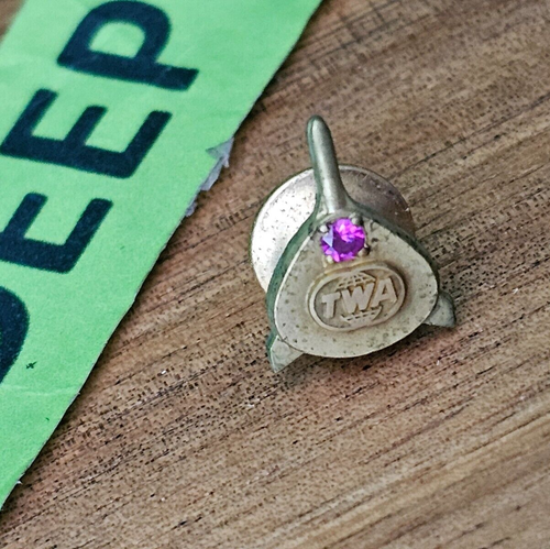 Vintage TWA Airlines Pink Gem Stone Gold Tone Dbl Globe Service ...