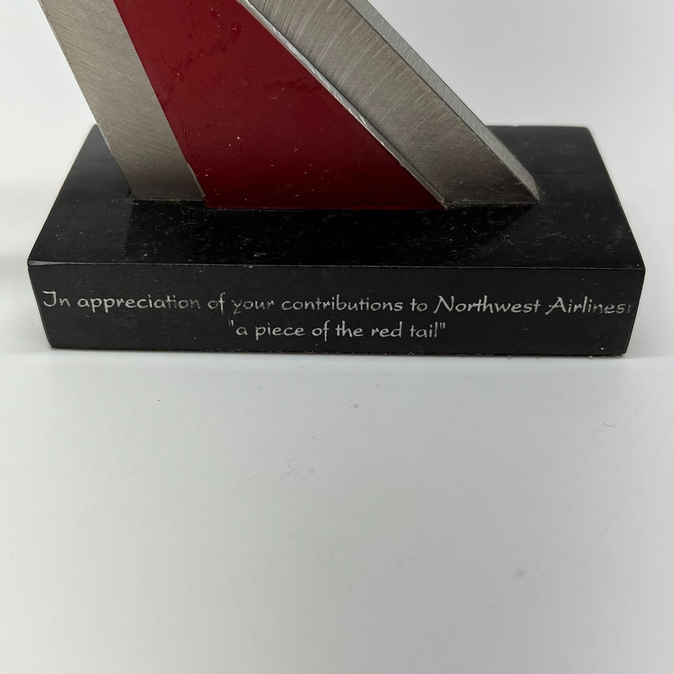 Northwest Airlines A Piece Of The Red Tail NWA Memorabilia Award Trophy ...