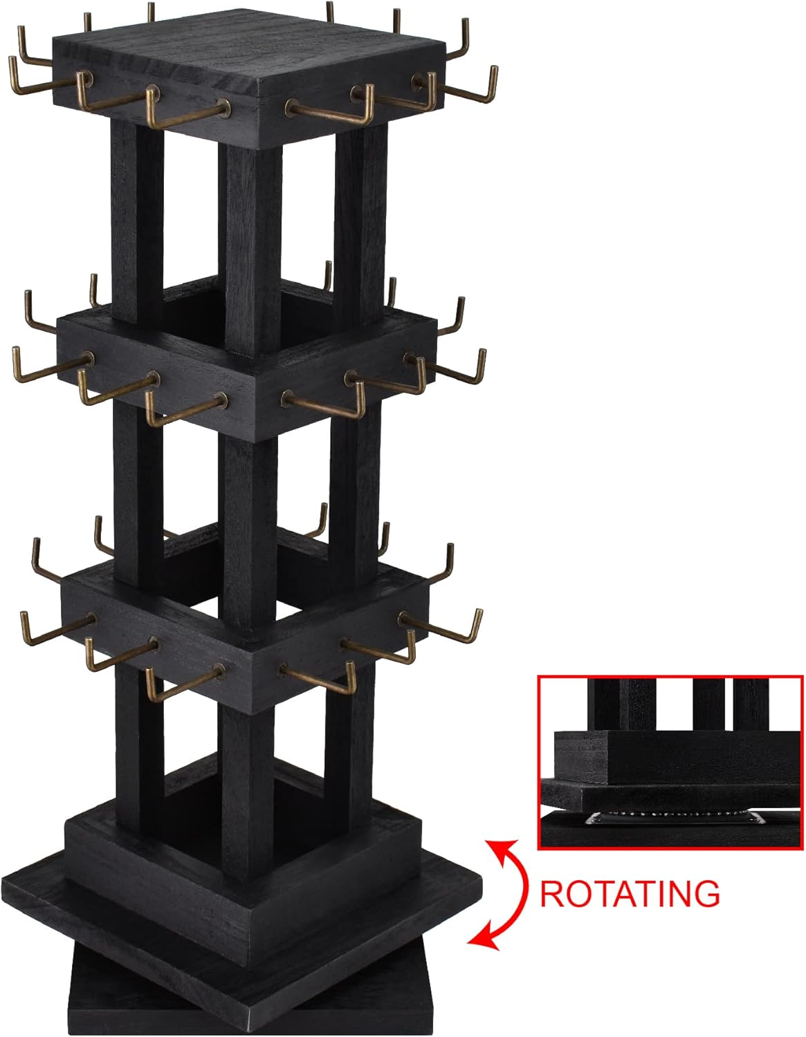 36 Hooks Wood Rotating Keychain Holder Display Stand,3 Tier Jewelry ...