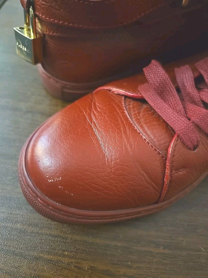 Buscemi Leather Sneakers Mens 42 US 9 Red 100MM Guts/Guts High Top Gold ...