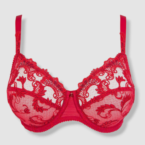 $176 Lise Charmel Women's Red Embroidered Full Coverage Lace Bra Size ...