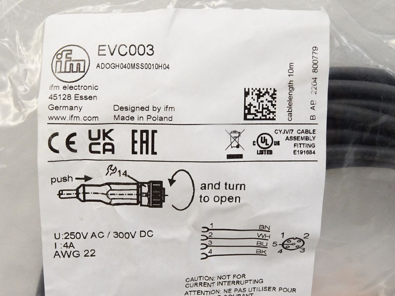 Ifm electronic Anschlusskabel mit Buchse EVC003 ADOGH040MSS0010H04 ...