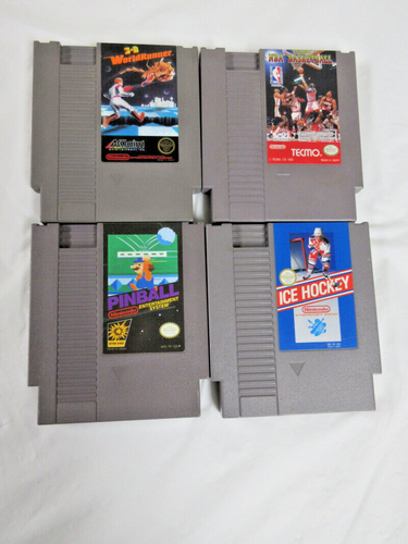 Nintendo NES 4 Games. 3-D World Runner, Tecmo NBA Basketball, Pinball ...
