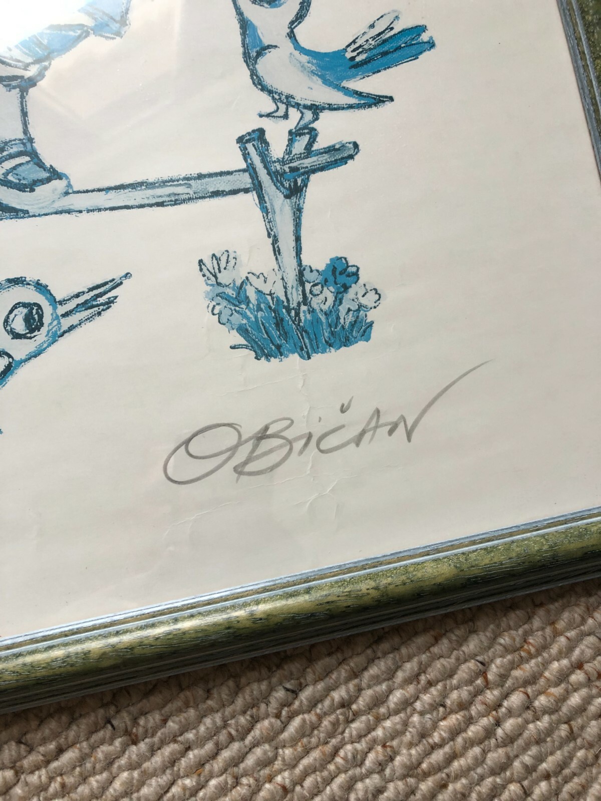 Man with Birds by Jovan Obican Signed Limited Edition Framed Lithograph ...