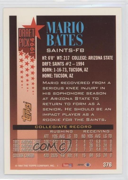 1994 Topps Special Effects Mario Bates #376 Rookie RC 0o9 | eBay