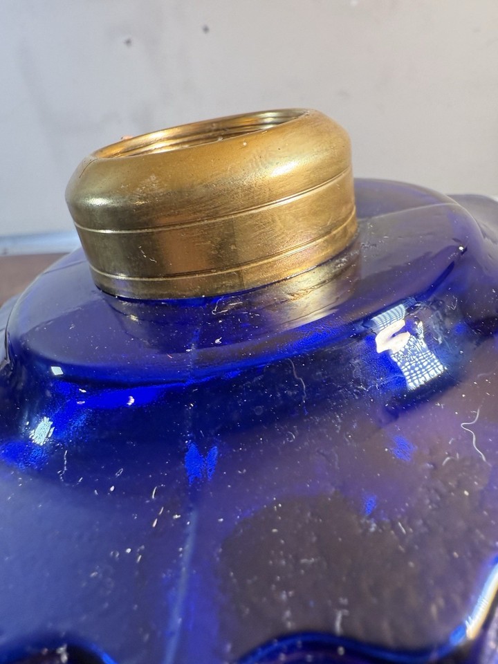 Vintage Cobalt Oil Lamp, Glass Lamp. Threaded Collar. Reproduction?? | eBay