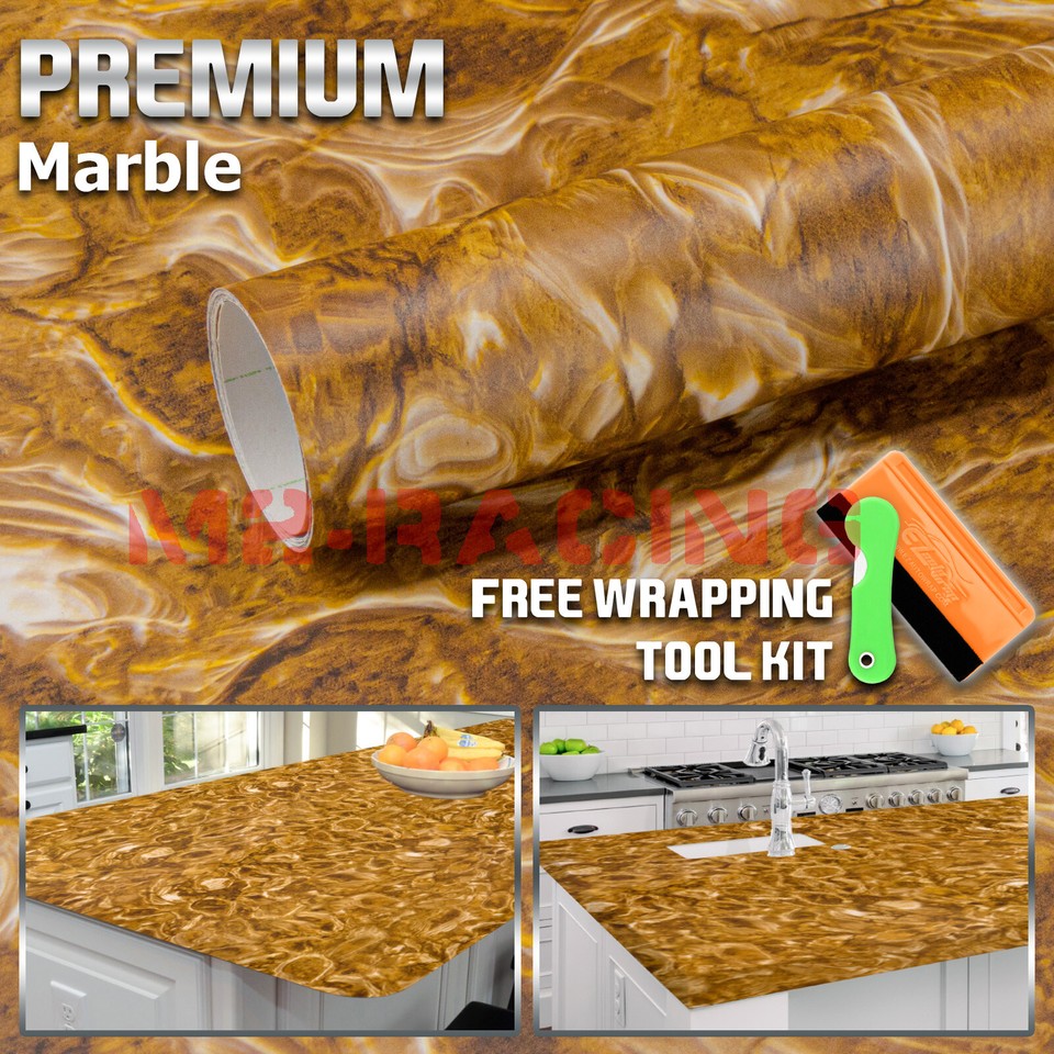 Gloss / Matte Marble Granite Style Vinyl Wrap Self Adhesive Counter Top ...