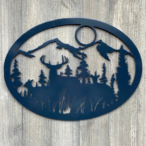 Night Forest Scene Metal Sign Cutout - Majestic Deer and Scenic ...