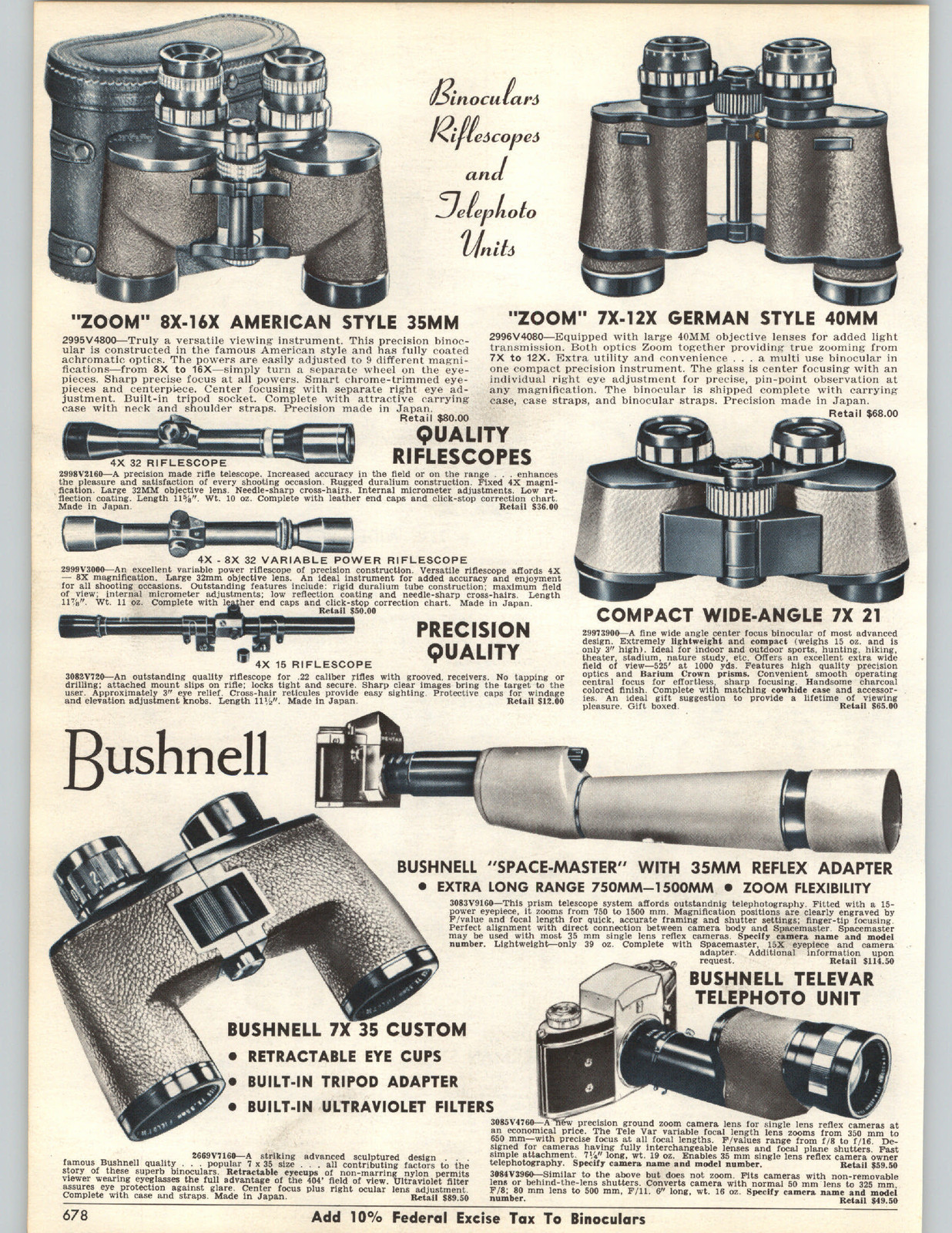 1962 PAPER AD Bushnell Space Master Telescope Lens Televar Telephoto | eBay